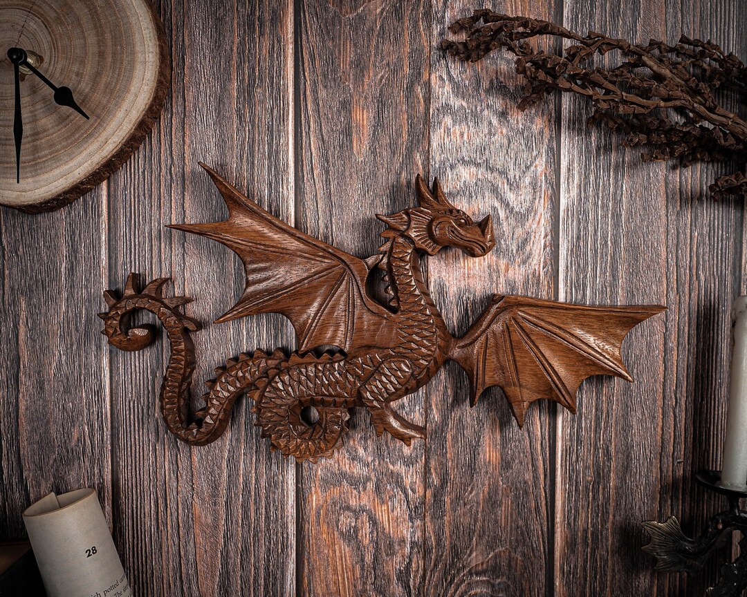 Flying Dragon Wall Statue 13.3" Width, Wall Art, Hanging Dragon, Winged ...