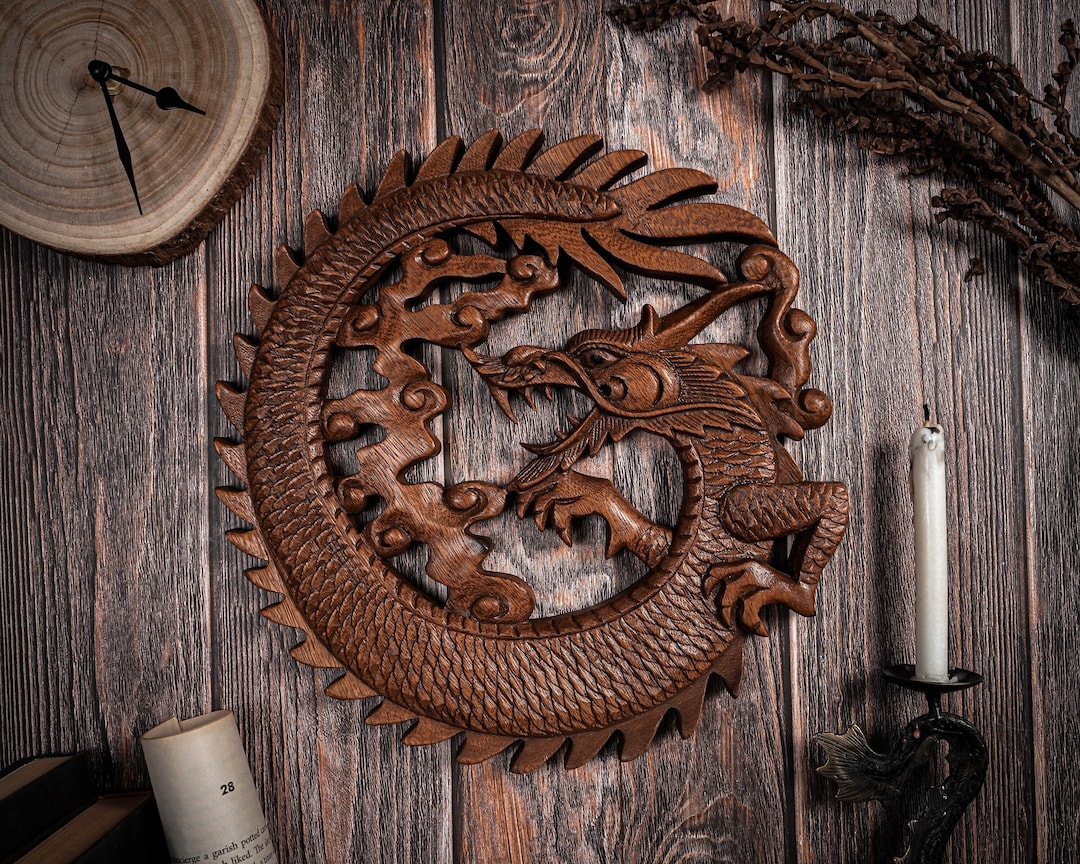 Chinese Dragon Wall Decor, Wall Art 11.5", Dragon Carving, Wood Carving ...