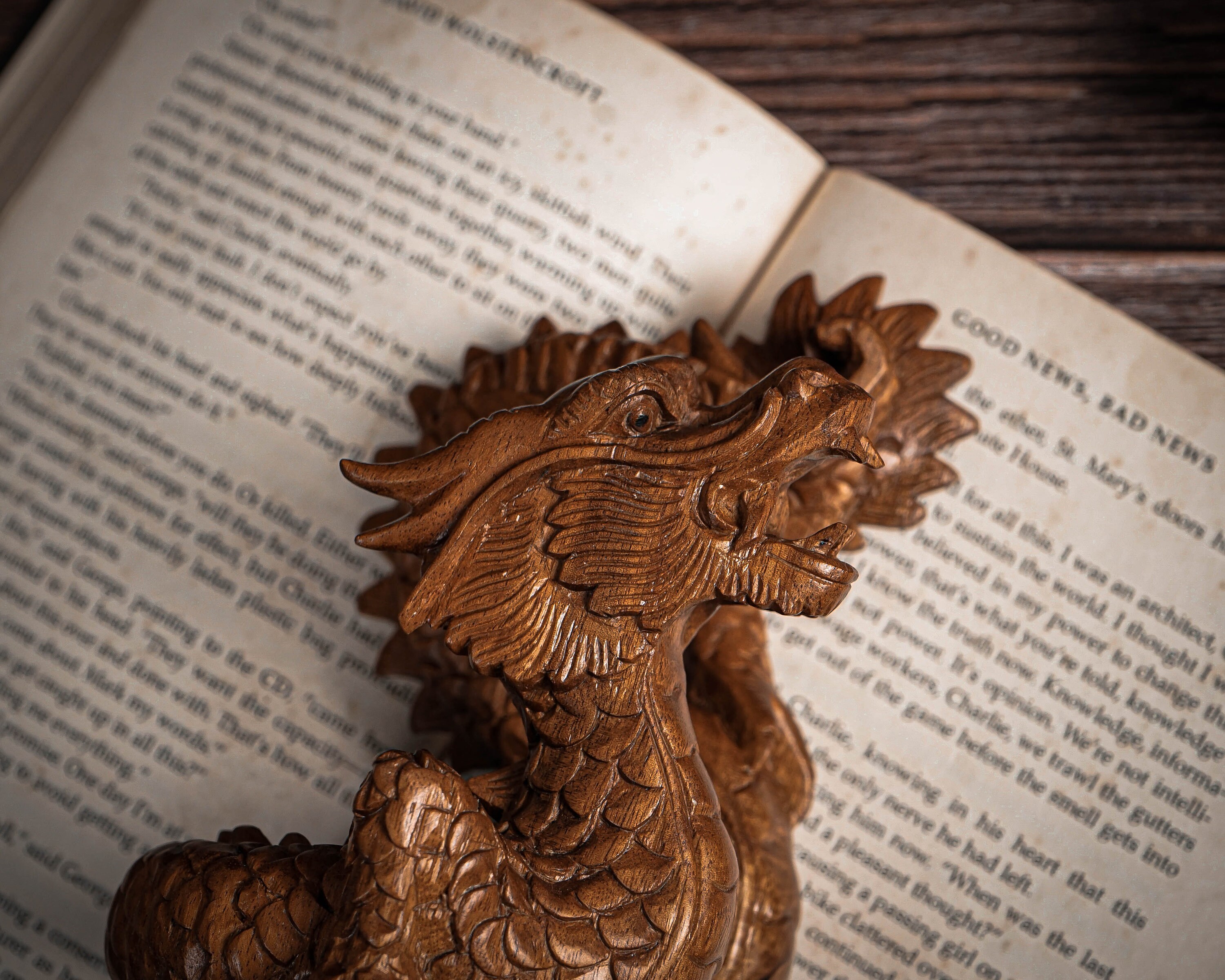 Wooden Dragon Statue 5.9", Unique Sculpture, Chinese Dragon, Mystical ...