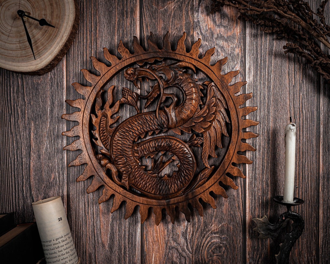 Wooden Dragon Wall Decor 11.5", Chinese Dragon, Wall Art, Wood Carving ...