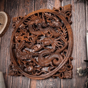 Chinese Dragon Wall Decor 13.5", Dragon Wall Art, Wood Carving, Chinese ...