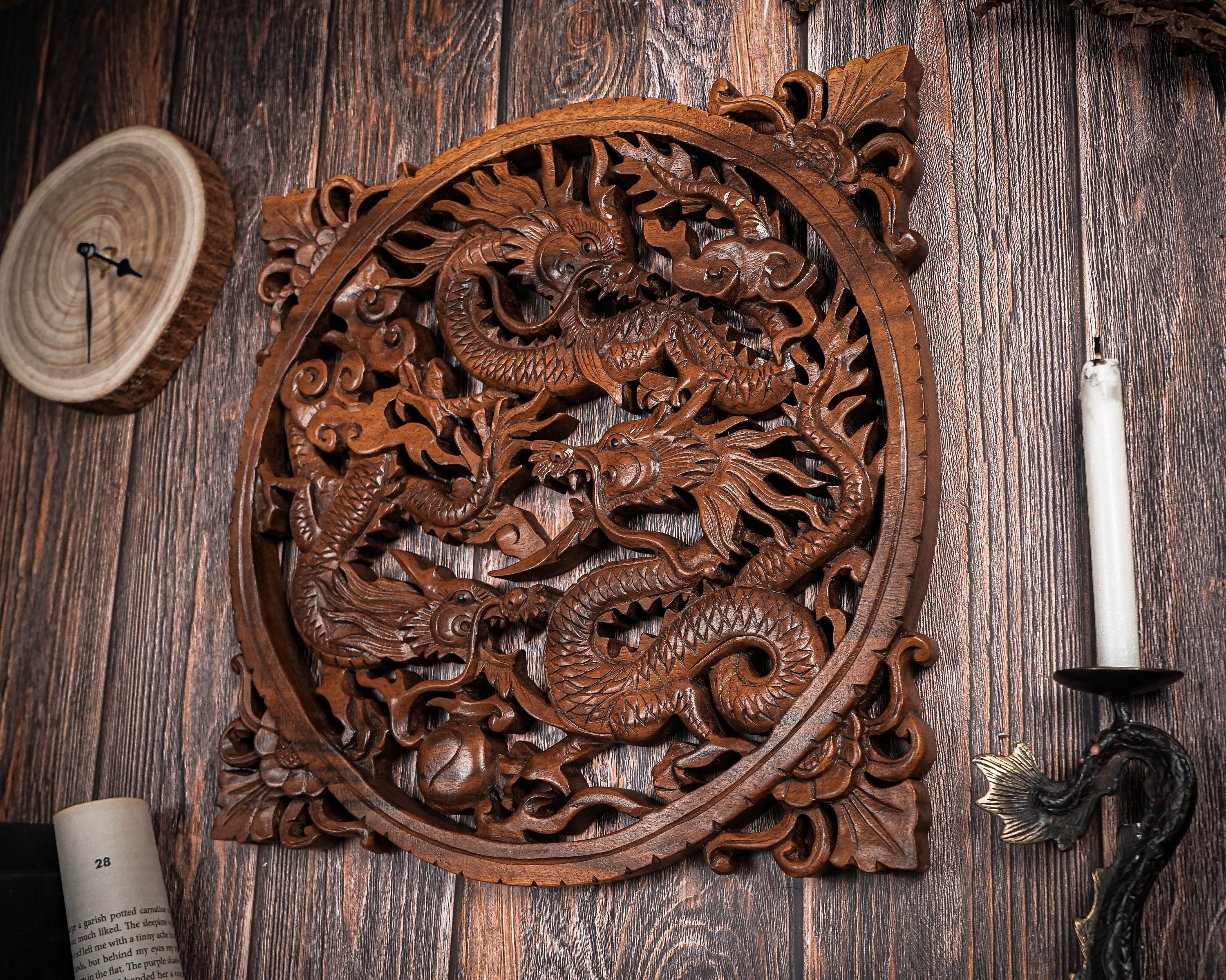 Chinese Dragon Wall Decor 13.5", Dragon Wall Art, Wood Carving, Chinese ...