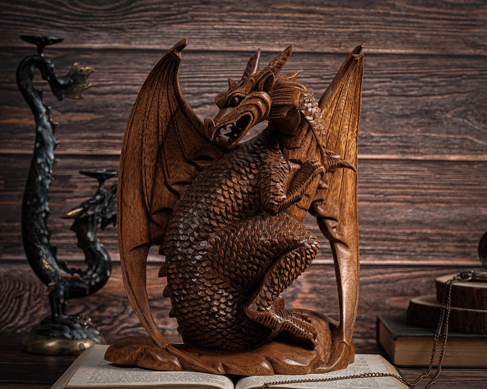 Wooden Dragon Statue 10.3", Unique Sculpture, Chinese Dragon, Mystical ...