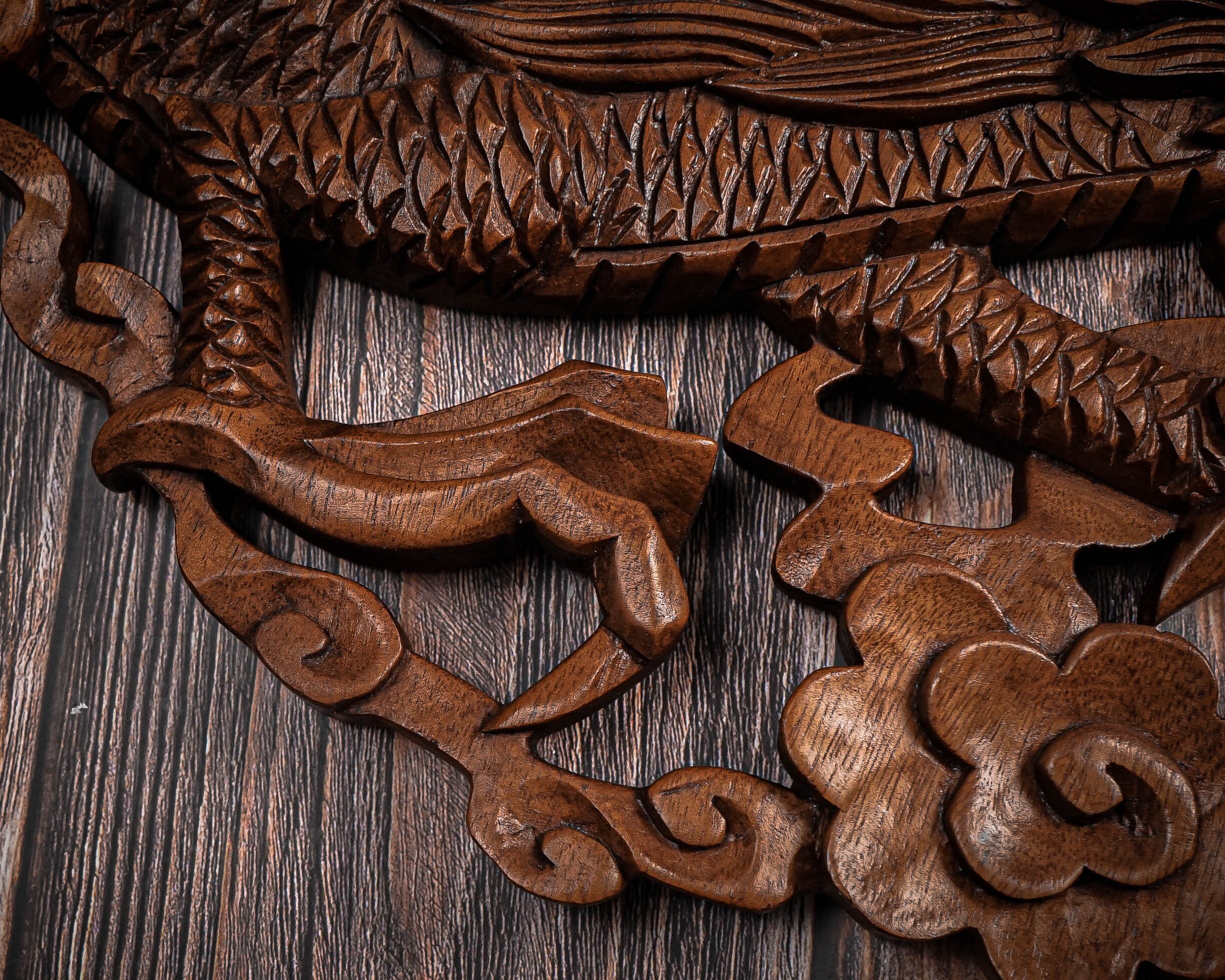 Wooden Dragon Statue 15.5", Wall Art, Chinese Dragon, Mystical Animal ...