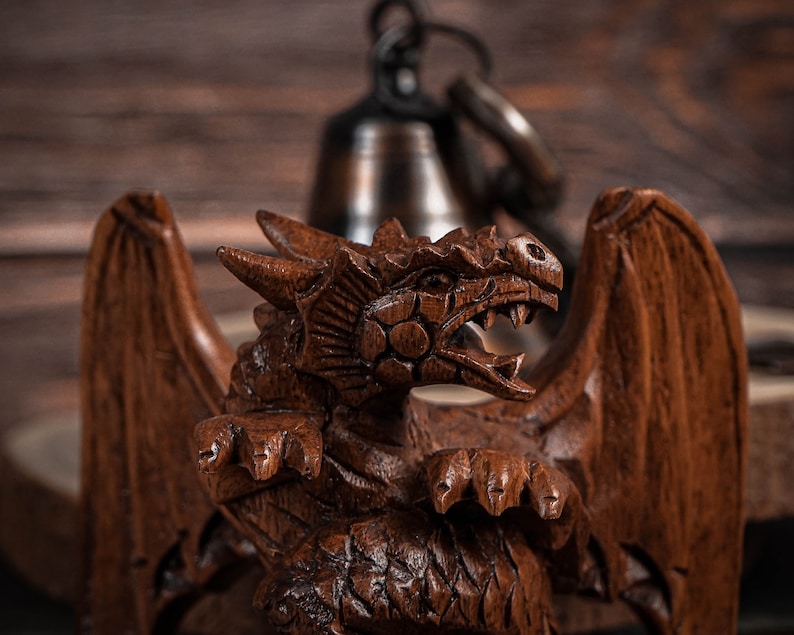 Small Dragon Statue 4.5, Mystical Animal, Wooden Dragon, Wood Carved ...