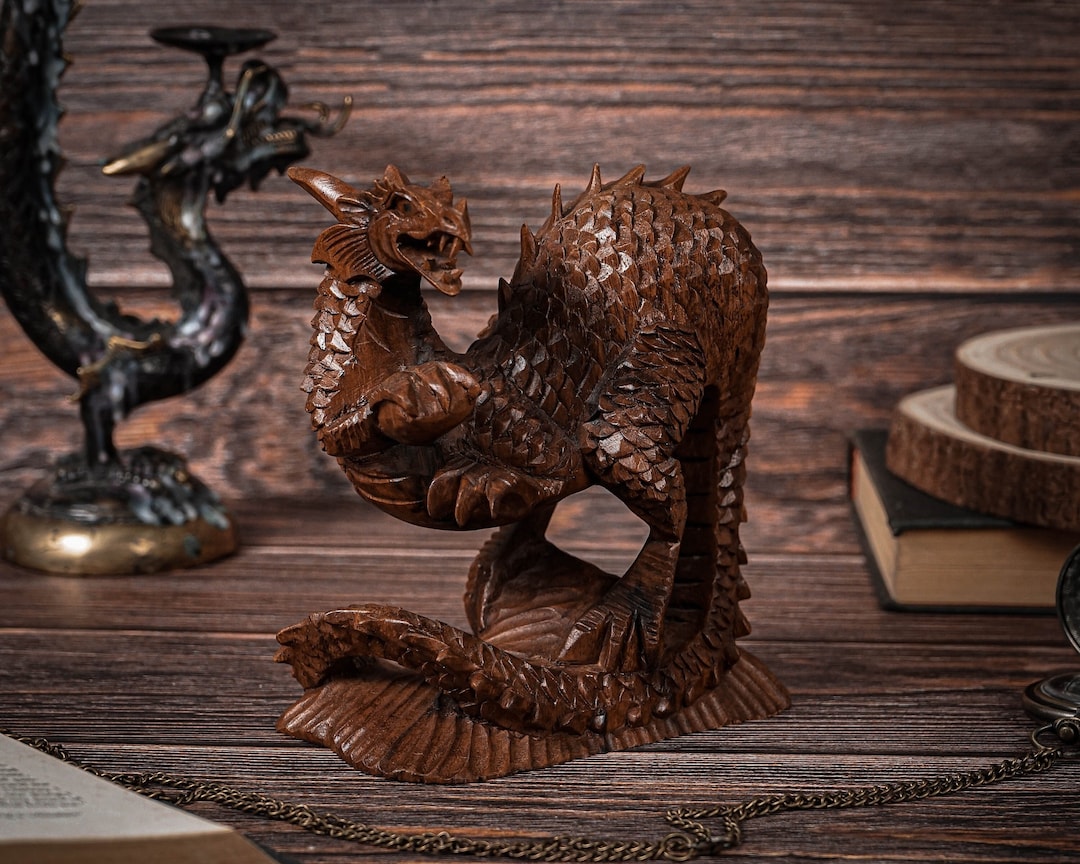 Wooden Dragon Statue 6", Unique Sculpture, Chinese Dragon, Mystical ...