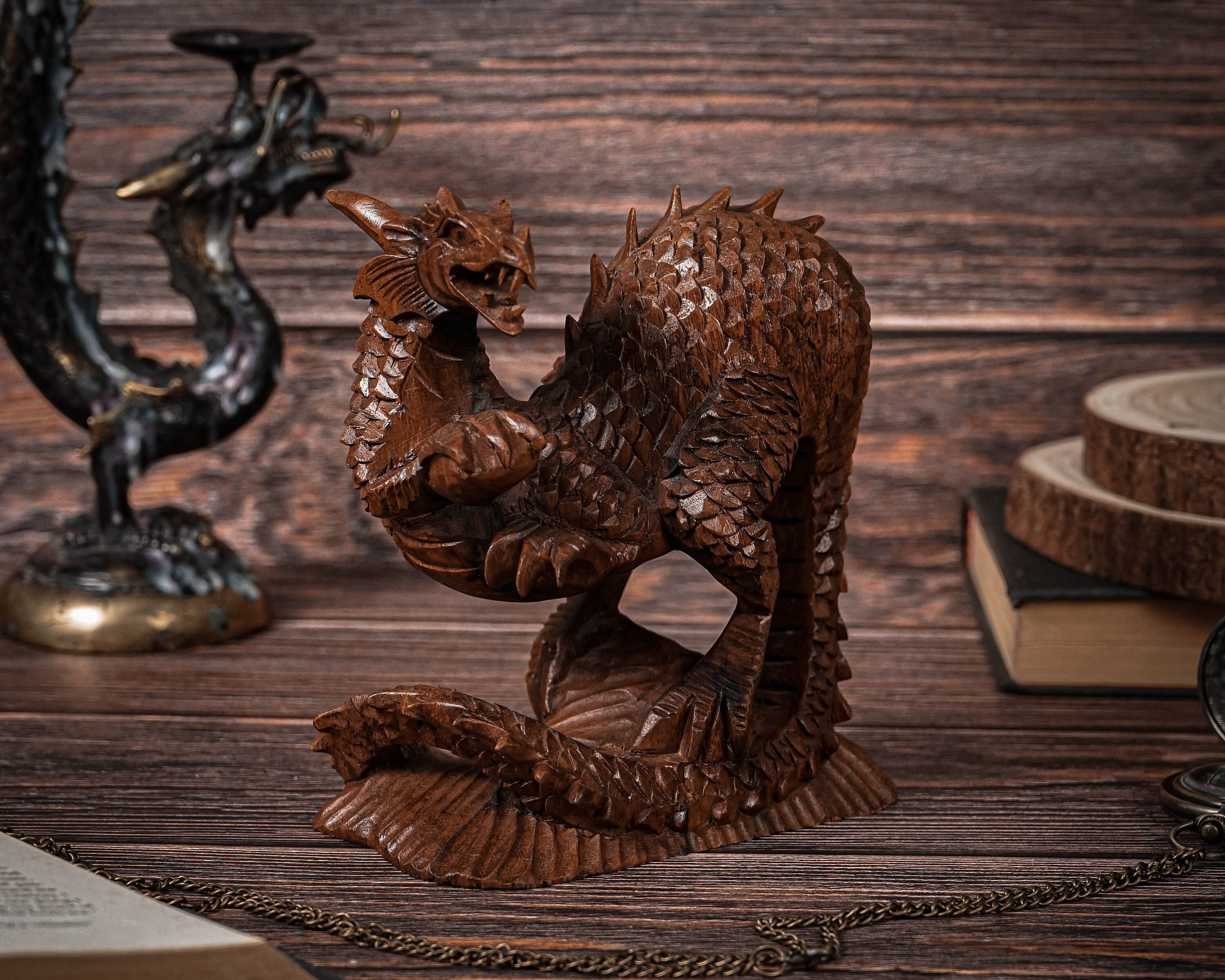 Wooden Dragon Statue 6", Unique Sculpture, Chinese Dragon, Mystical ...