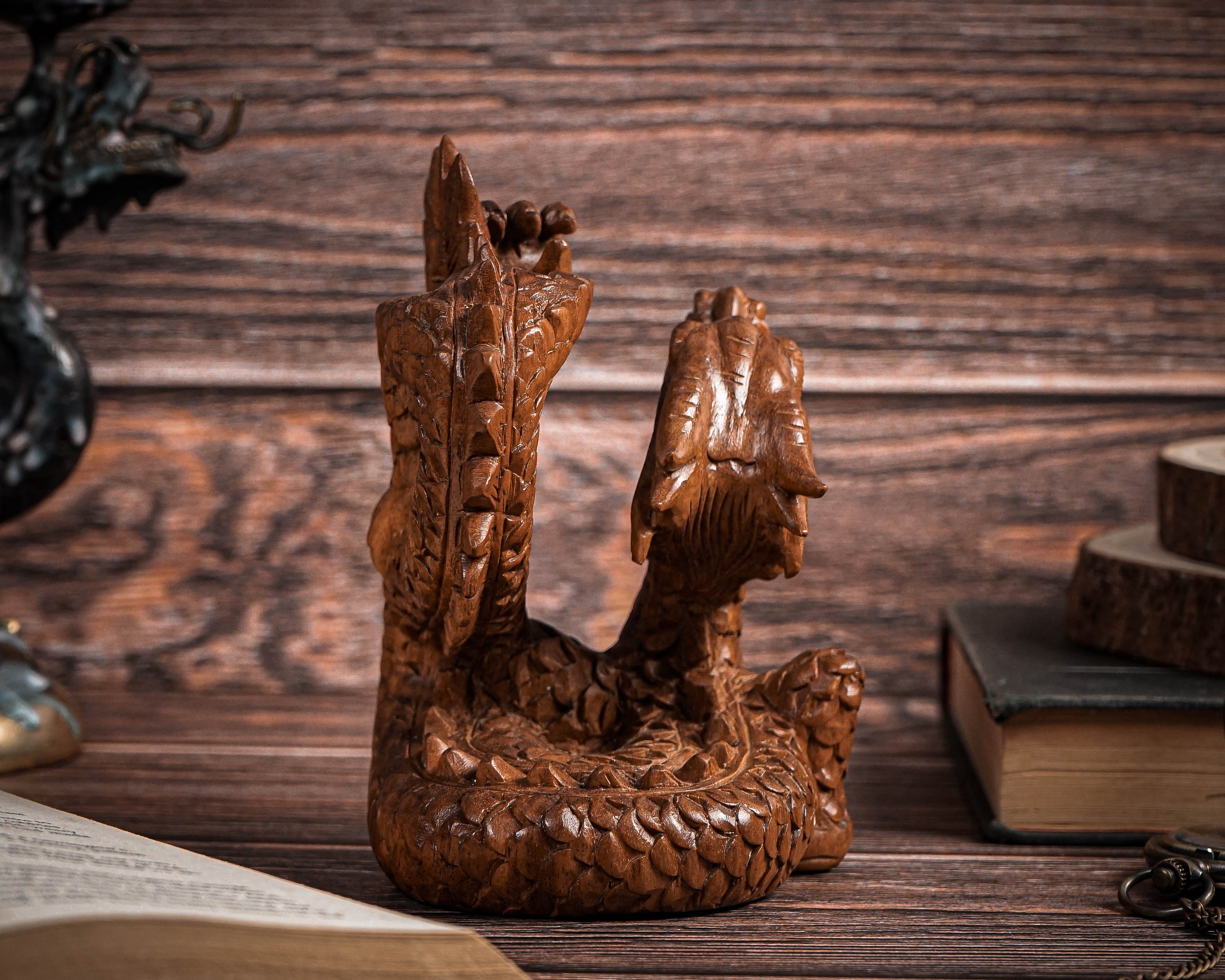 Wooden Dragon Statue 5.9", Unique Sculpture, Chinese Dragon, Mystical ...