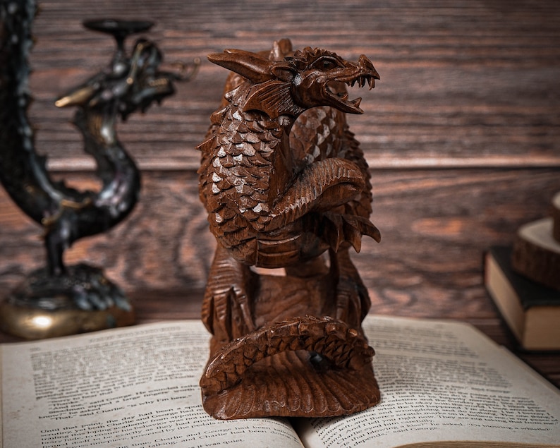Wooden Dragon Statue 6", Unique Sculpture, Chinese Dragon, Mystical ...