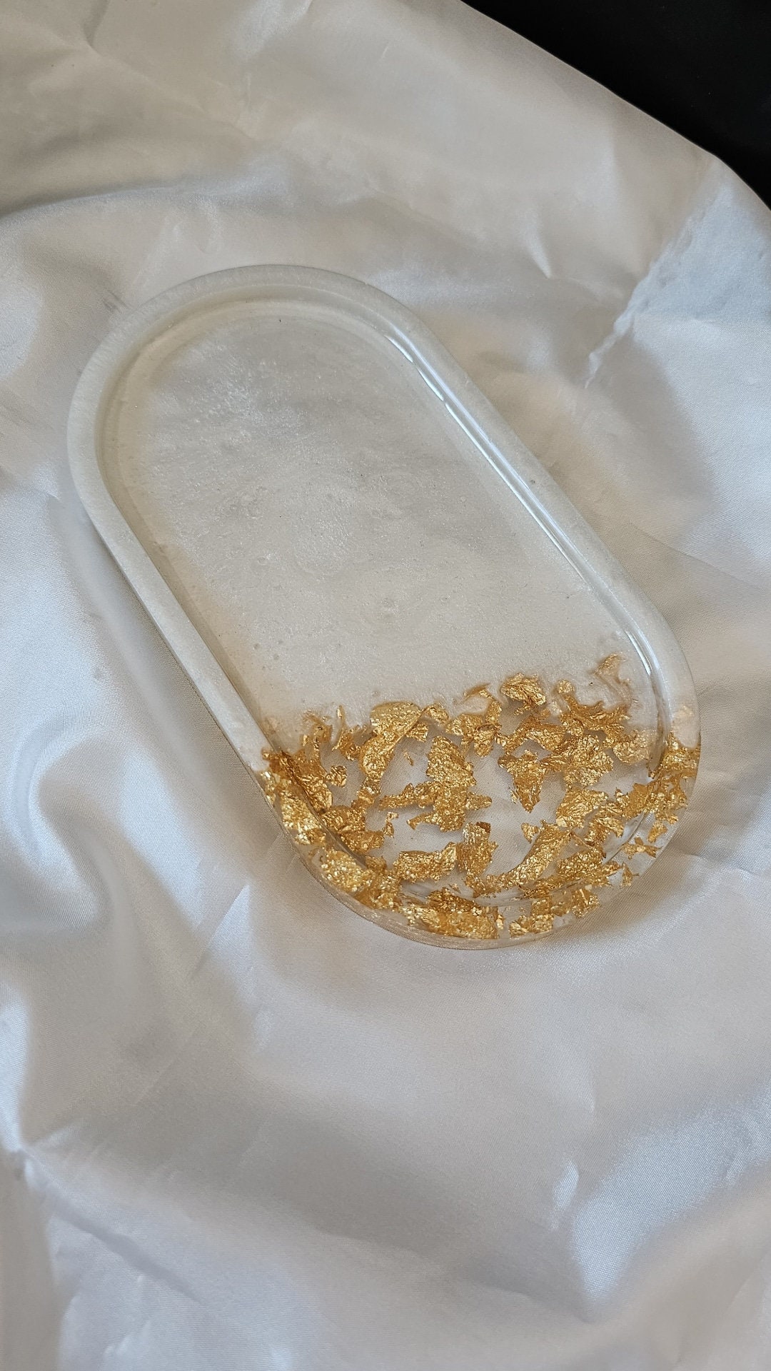 Handmade Oval Vanity Tray With Gold Flakes | Customizable Resin Tray - Etsy