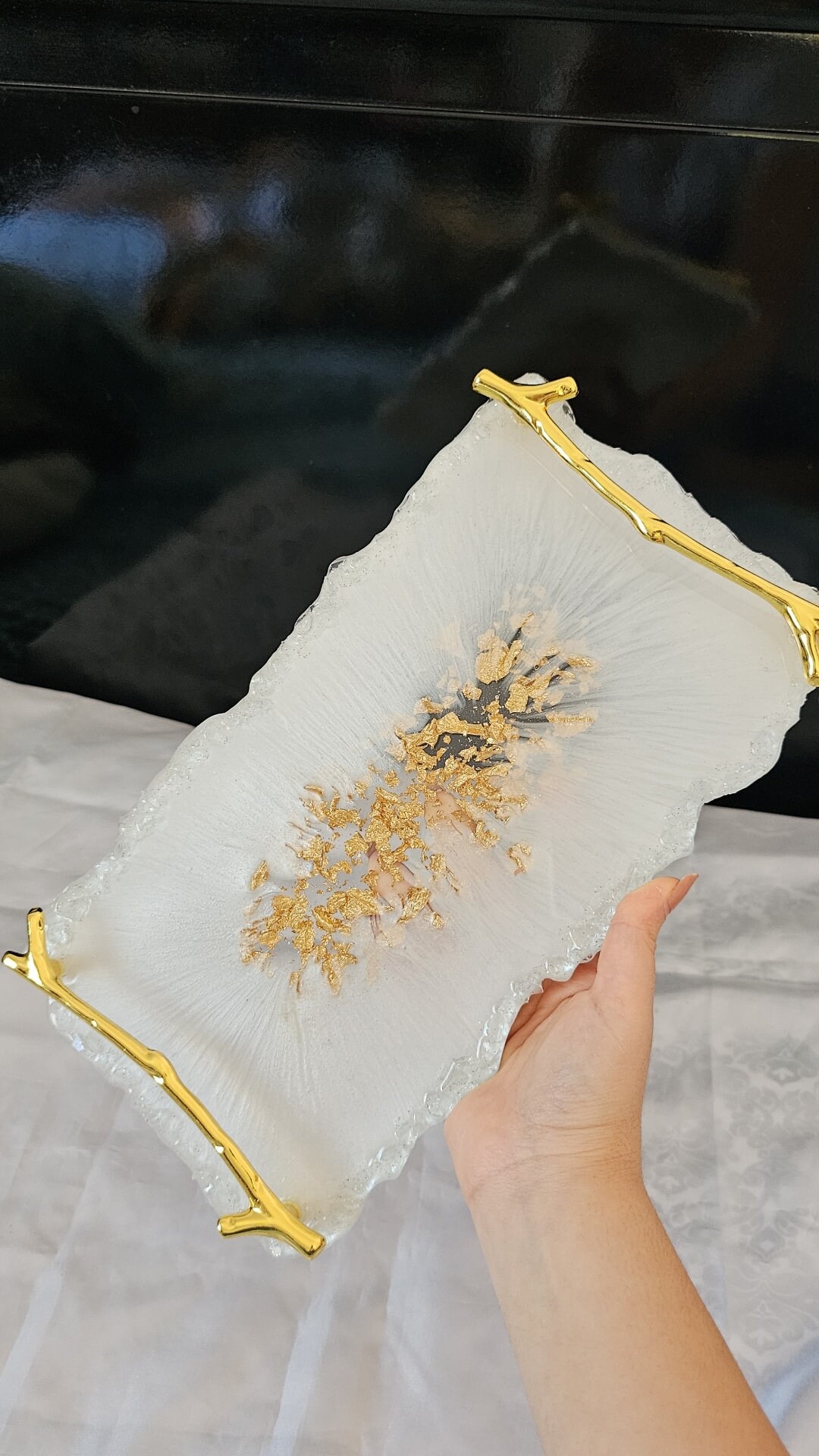 Handmade Resin Tray With Handles| Pressed Flower White Tray| Serving ...