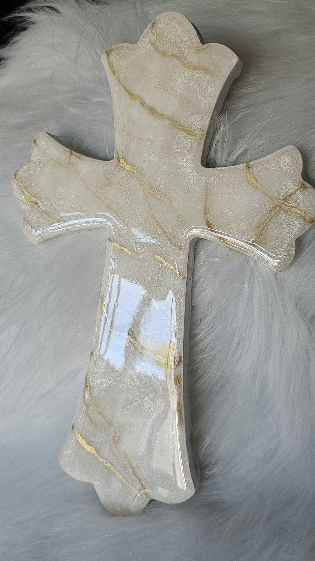 Wall Cross | White and Gold Marble Cross| Living Room Wall Art | Resin ...