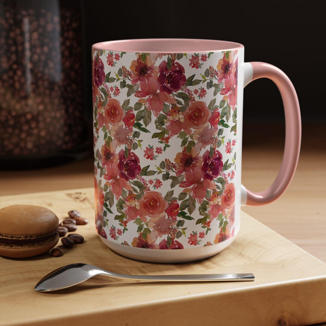 Floral Mug, Cute Coffee Cup, Botanical Drinkware, Flower Pattern Tea ...