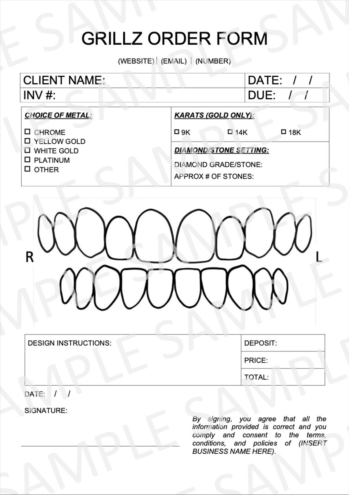 Grillz Order Form (customisable) - Etsy