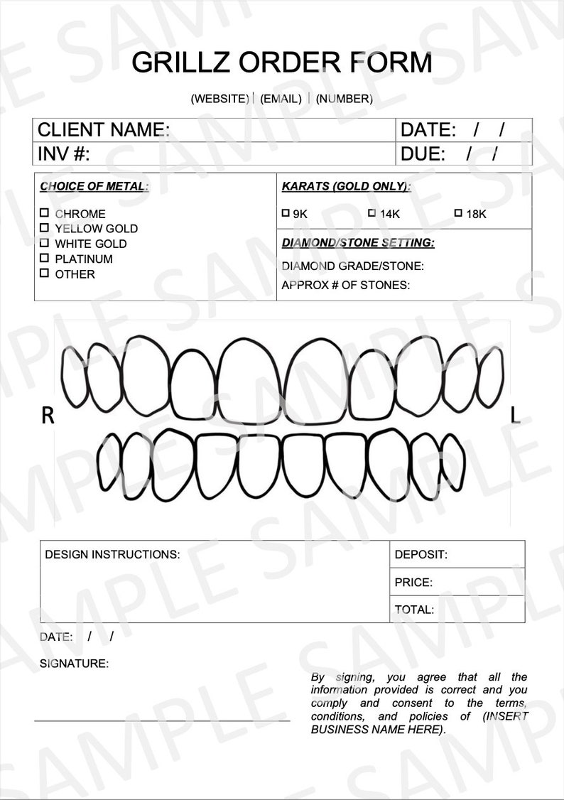 Grillz Order Form (customisable) - Etsy