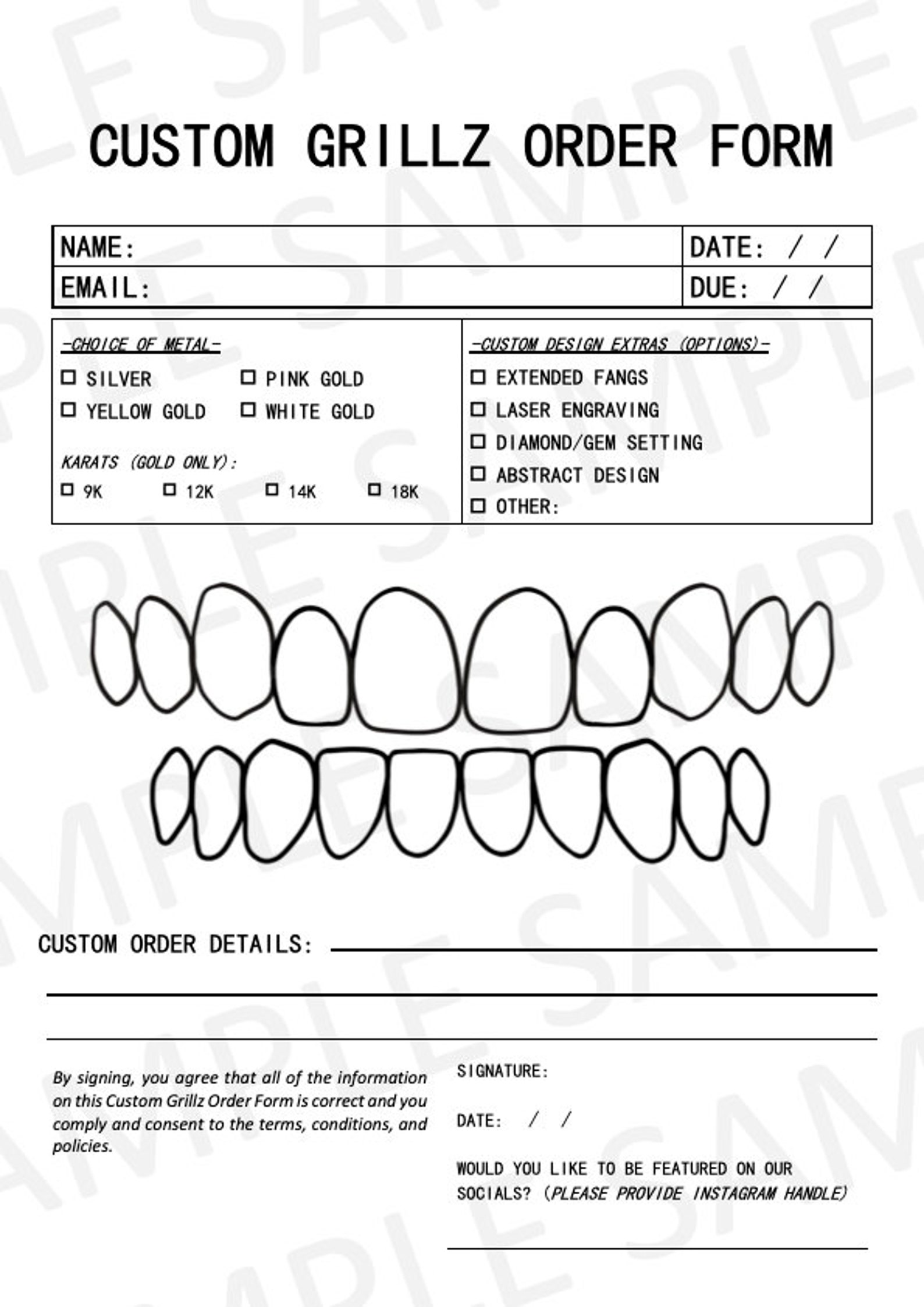 Grillz Order Form (PDF) - Etsy