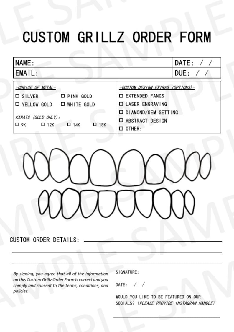 Grillz Order Form (PDF) - Etsy