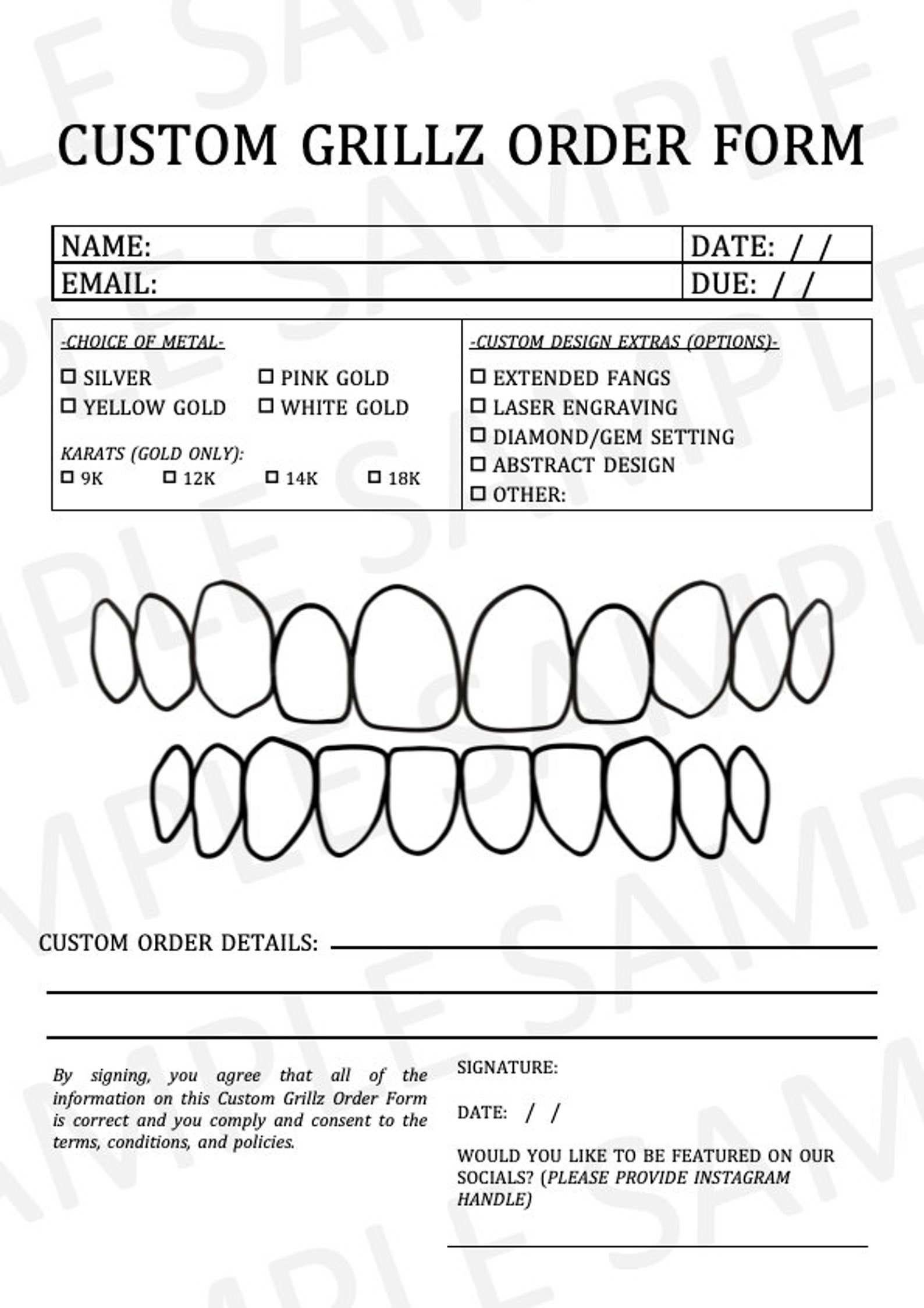 Grillz Order Form (PDF) - Etsy