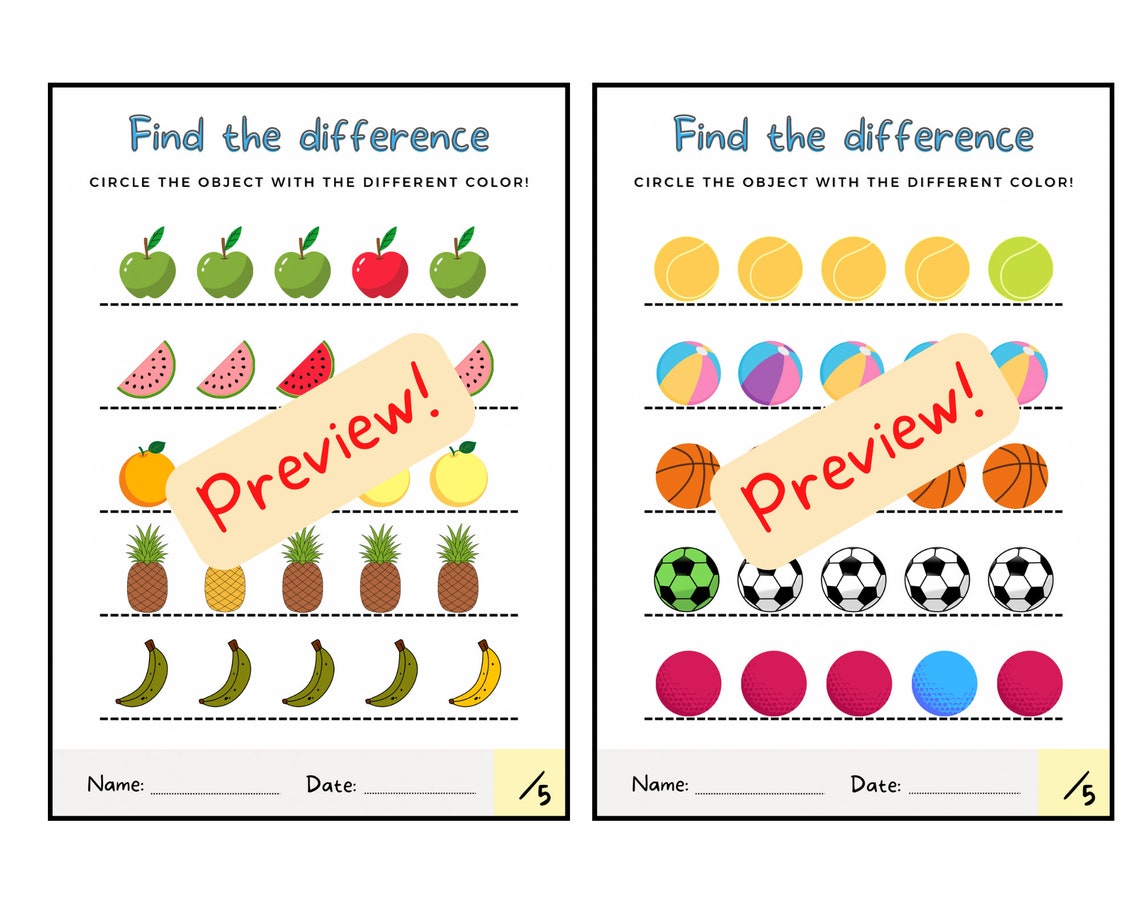 Find the Differences for Kids! Preschool Exercises | Printable PDF File ...