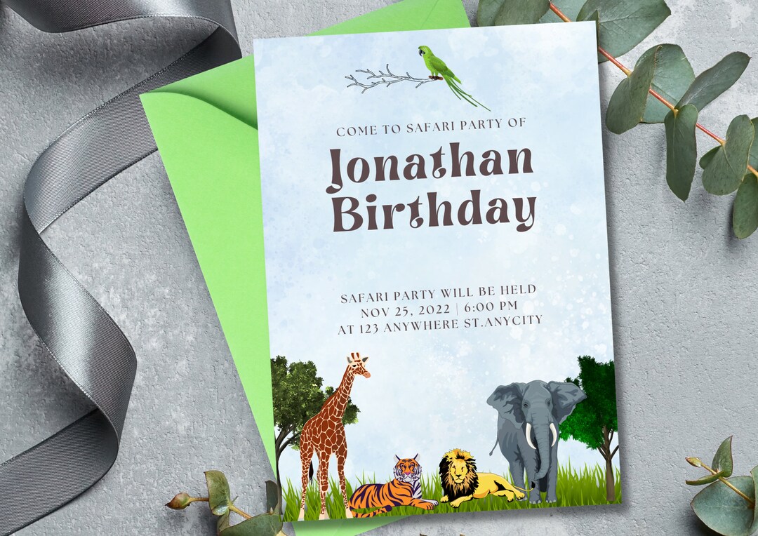 Jungle Safari Birthday Invitations Editable & Printable Animal Theme ...