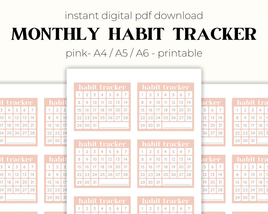 Monthly Habit Tracker for Bullet Journal Pink Habit Tracking - Etsy