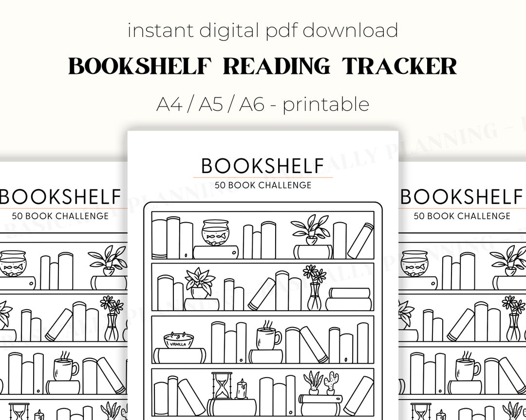50 Books Reading Goals Bookshelf Coloring Page Bookish Printable Book ...