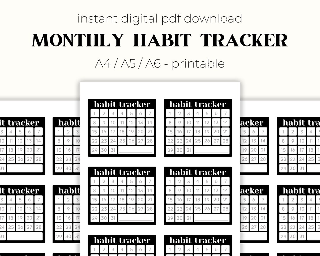 Monthly Habit Tracker for Bullet Journal Black Habit Tracking Printable ...