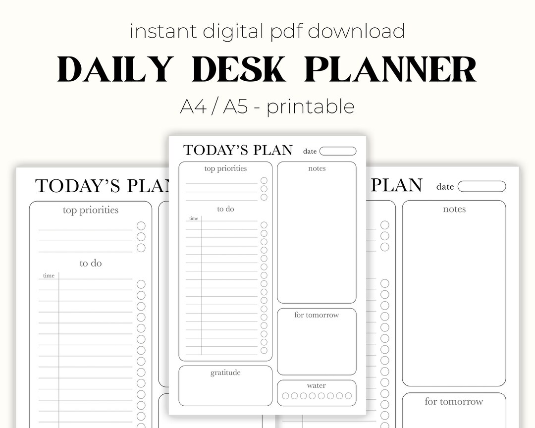 Daily Desk Planner White Daily Planning Printable To-do Lists & Notes ...
