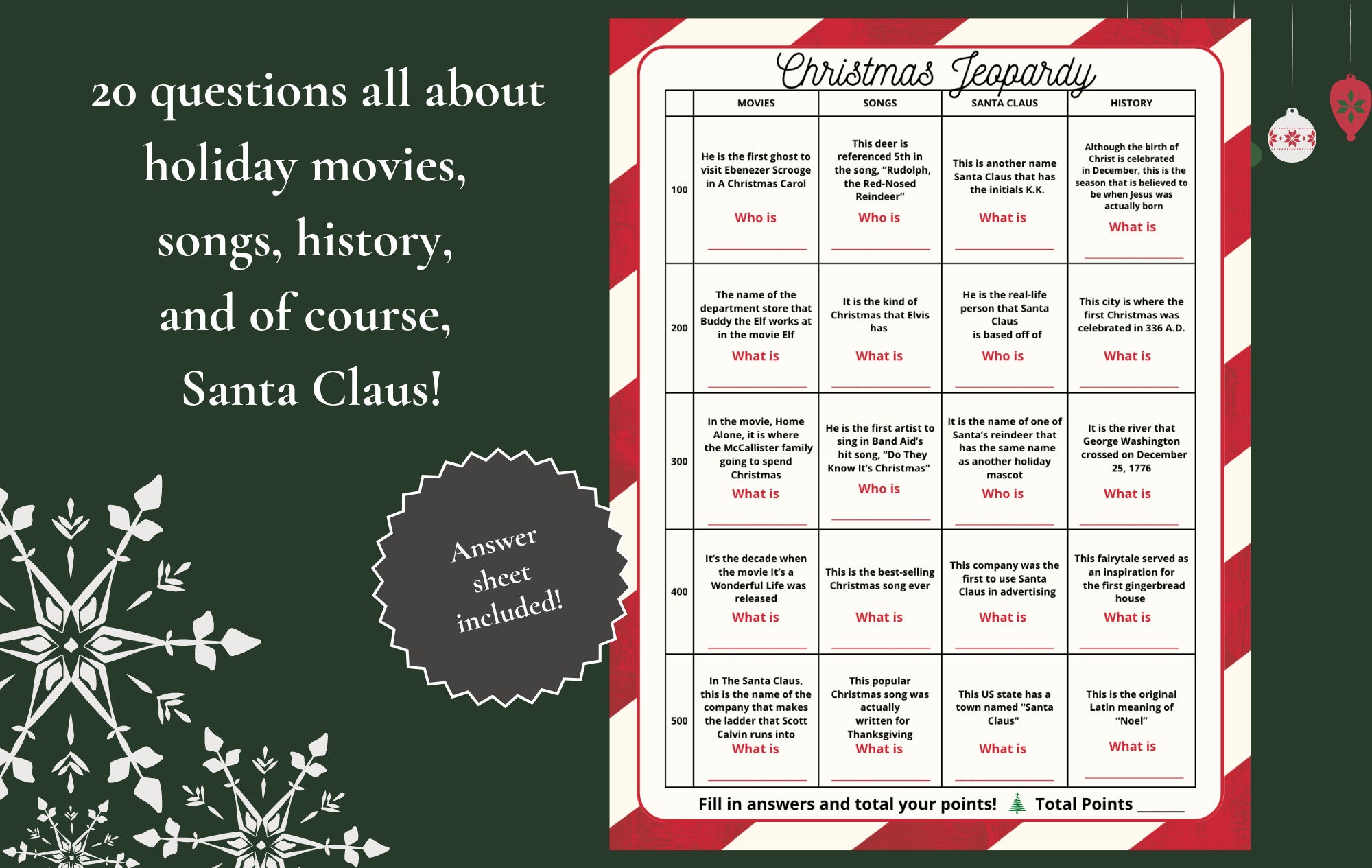 Christmas Jeopardy Printable Print at Home Jeopardy Game Holiday ...
