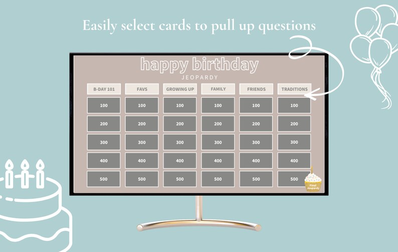 Birthday Jeopardy Custom Birthday Party Game Digital Download Customizable Birthday Jeopardy ...