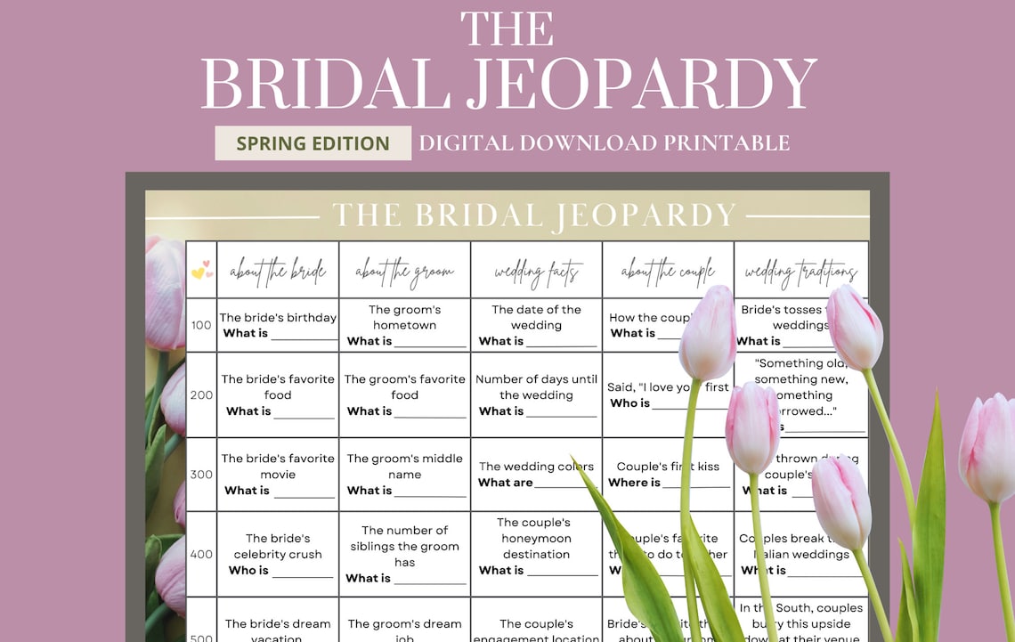 Bridal Jeopardy - Spring | Printable | Spring Bridal Shower Game ...