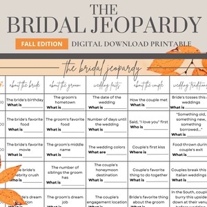 Bridal Jeopardy Printable for Fall Fall Bridal Jeopardy Game Fall ...