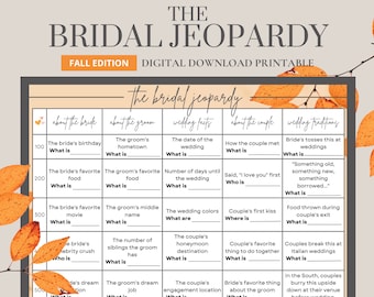 Bridal Jeopardy Printable for Fall Fall Bridal Jeopardy Game Fall ...