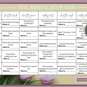 Bridal Jeopardy - Spring | Printable | Spring Bridal Shower Game ...