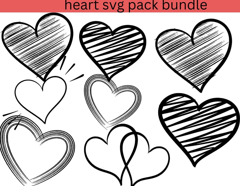 Heart Svg Bundle Hand-drawn, Hearts PNG - Etsy