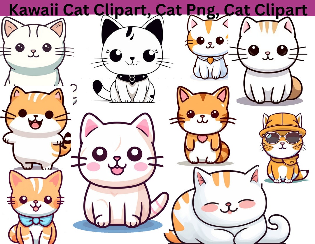 Kawaii Cat Clipart, Cat Png, Cat Clipart Pack Bundle - Etsy Canada