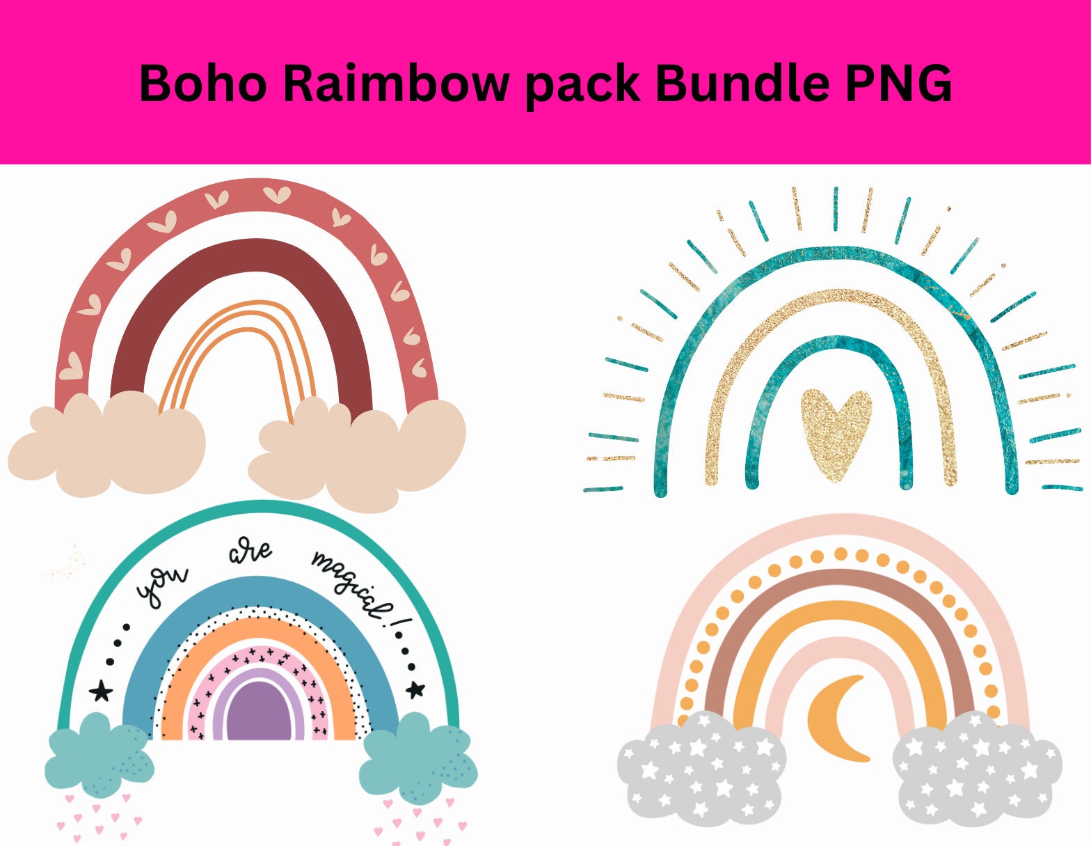 Boho Rainbow Bundle Package Png. - Etsy
