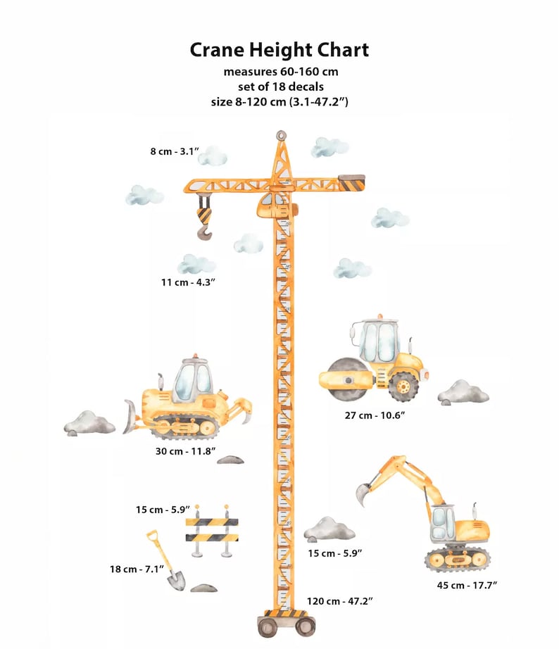 Crane Height Chart Wall Decal, Construction Equipment Growth Chart ...
