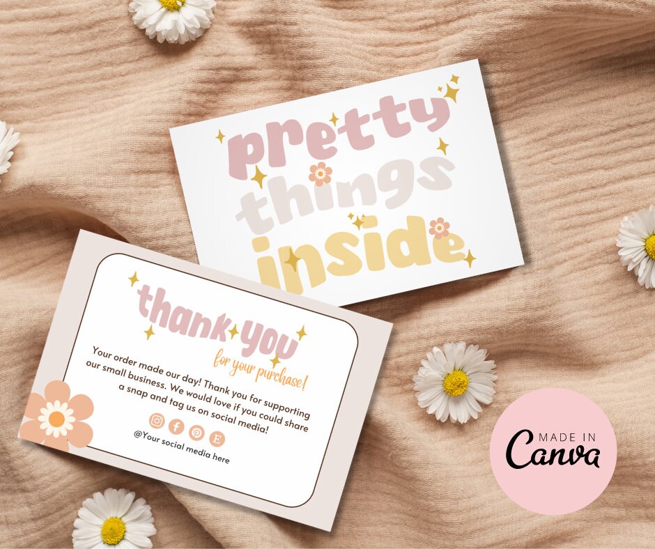 Editable Canva Tamplate Thank You Card Pretty Things - Etsy