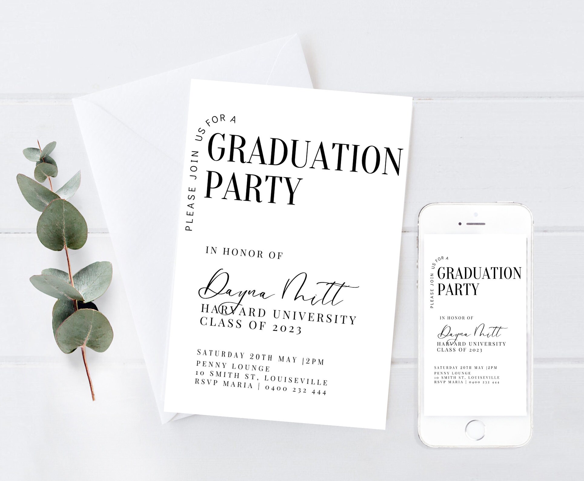 Graduation Invite, Minimalist Invite, Evite, Digital Download, College ...