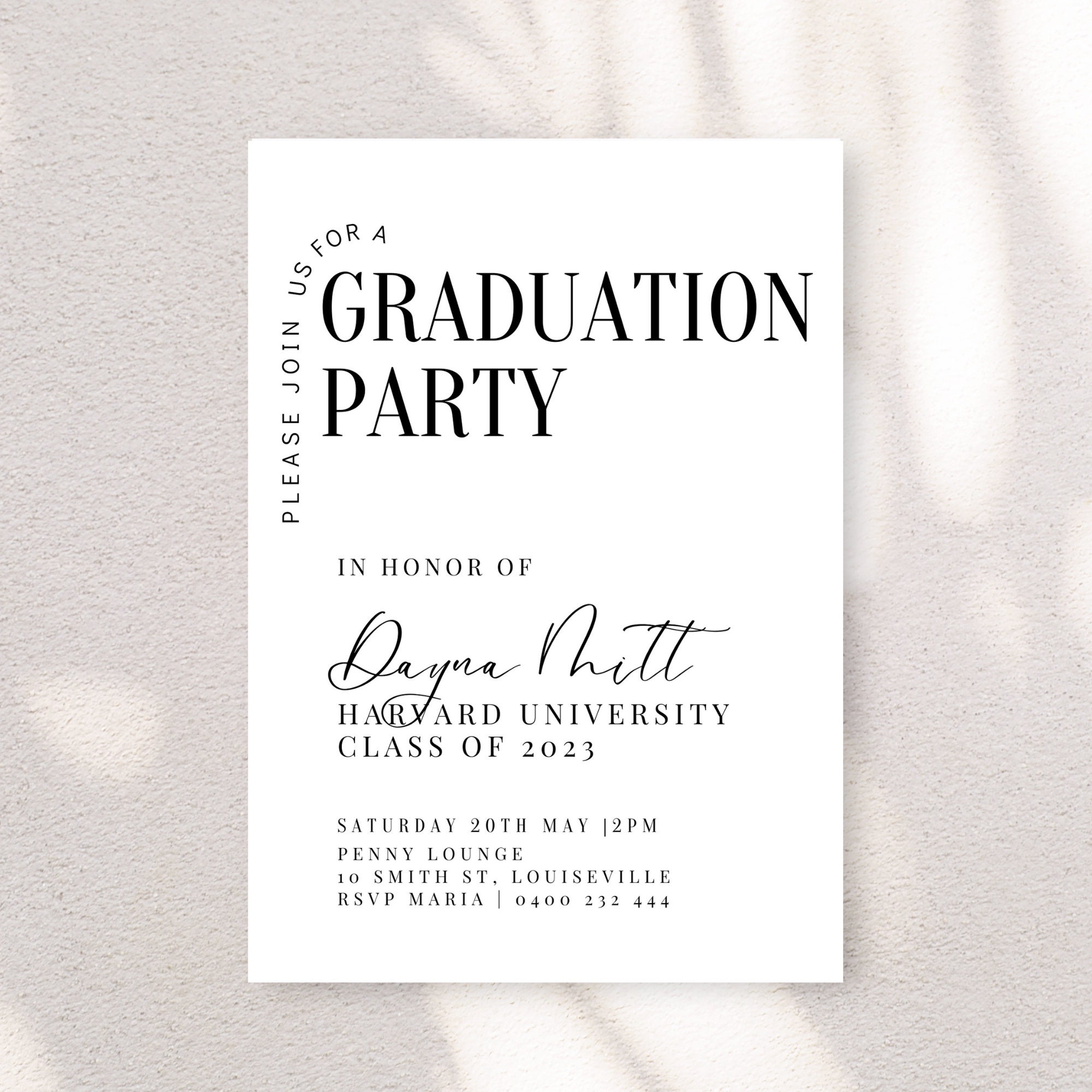 Graduation Invite, Minimalist Invite, Evite, Digital Download, College ...