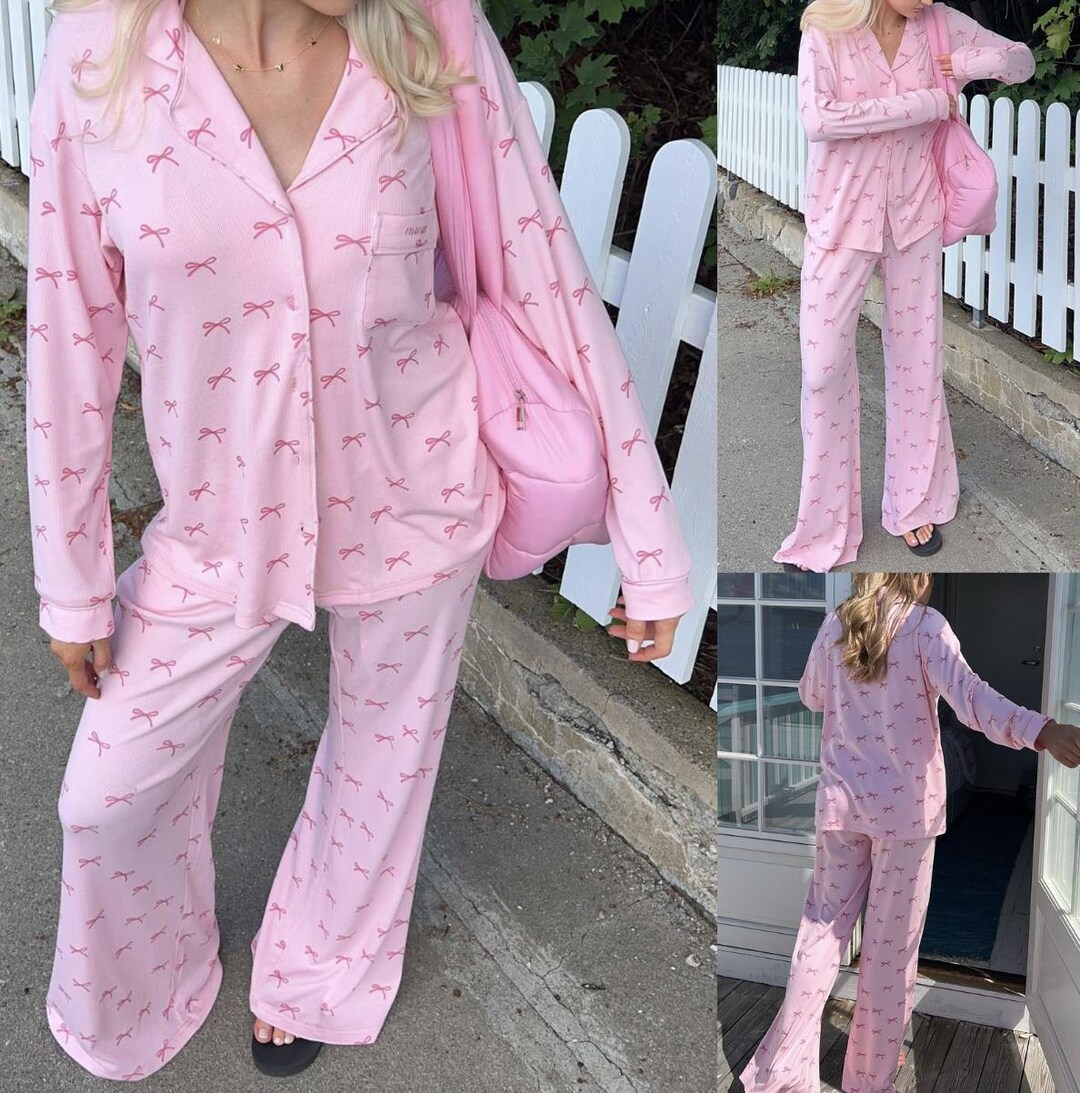 Adorable Bow Pyjamas for Women Cute Bow Print Pajama Set Soft & Comfy ...