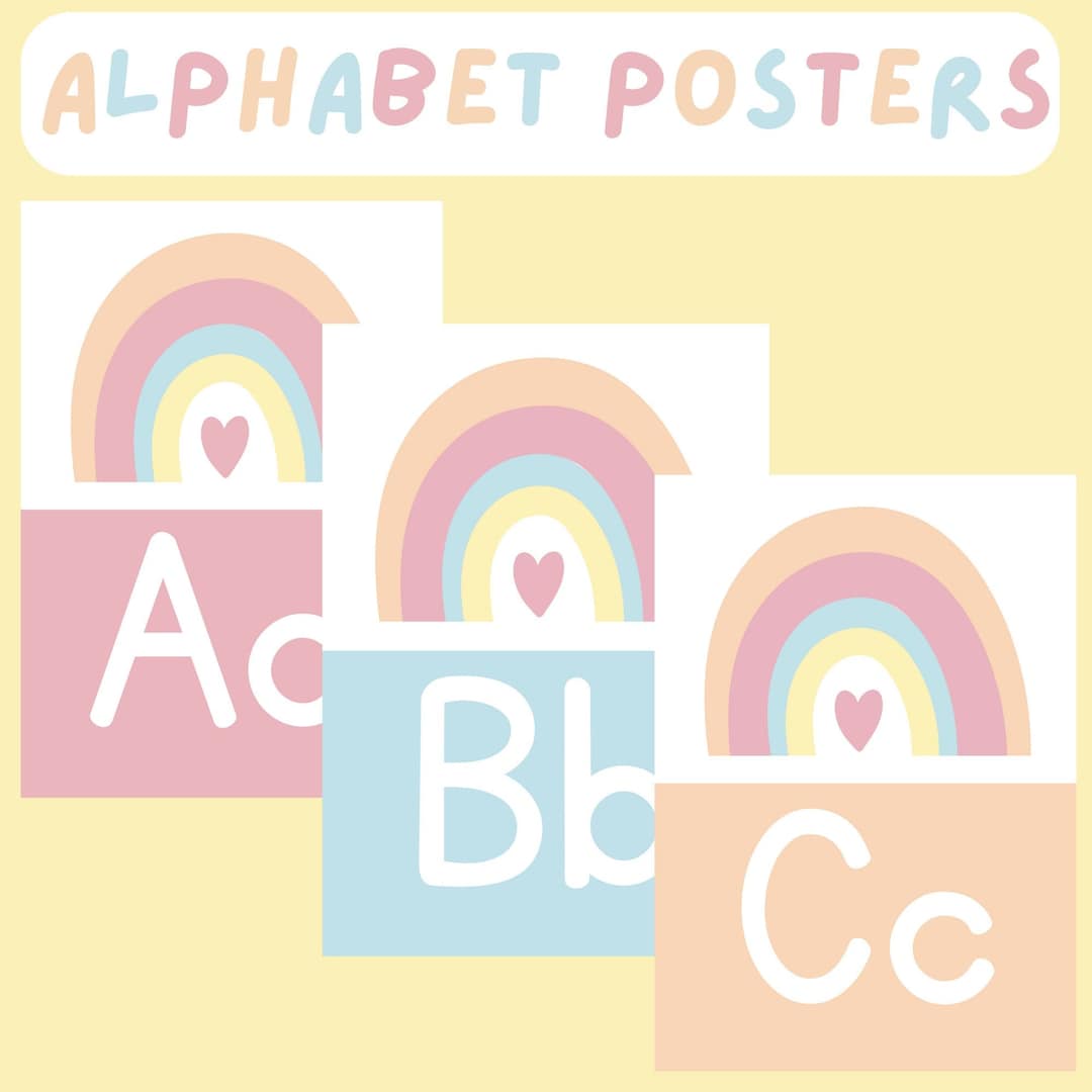 PRINTABLE Alphabet Posters L Pastel Rainbow Colour Theme L Classroom ...