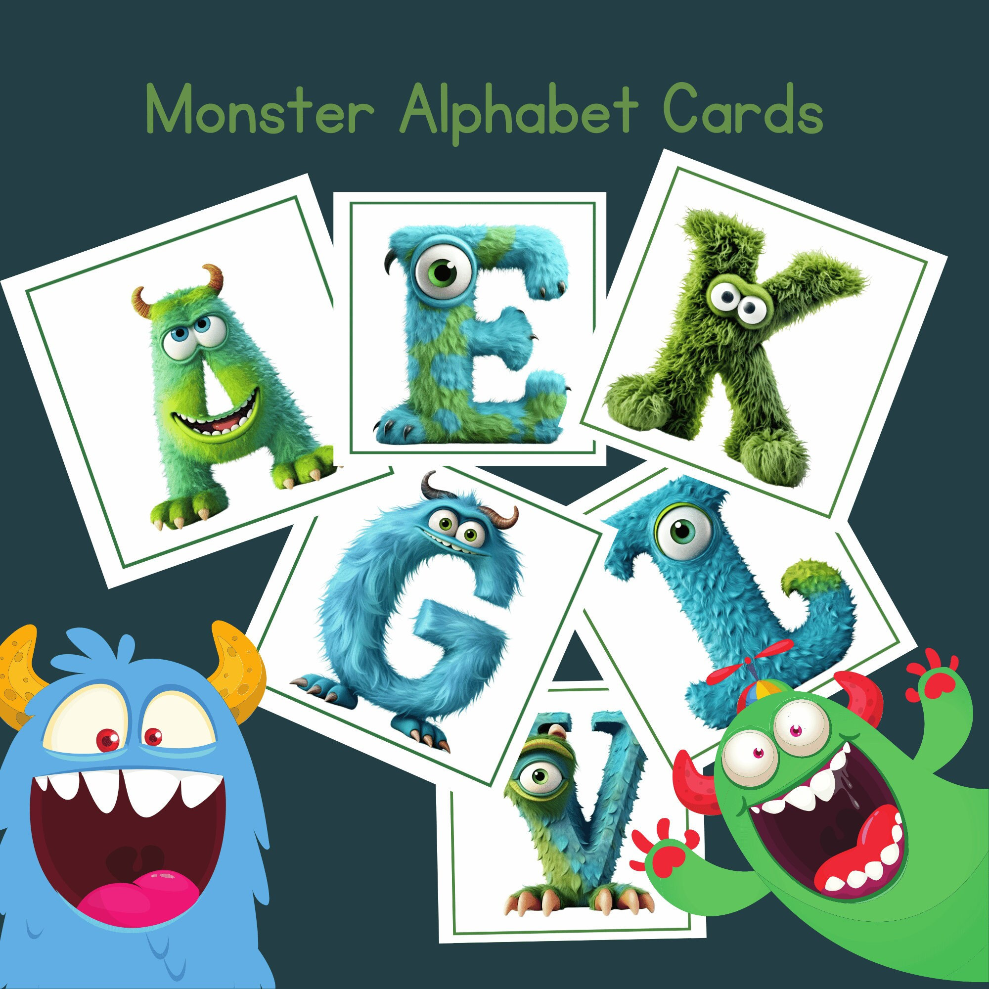 Monster Alphabet Flash Cards - Cute and Fluffy Halloween Learning Set ...