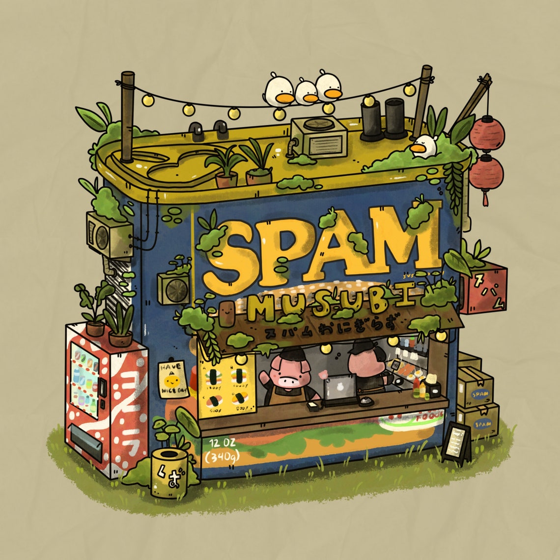Spam Musubi 8x8 Matte Art Print, Cute Food Stand, Asian Wall Art ...