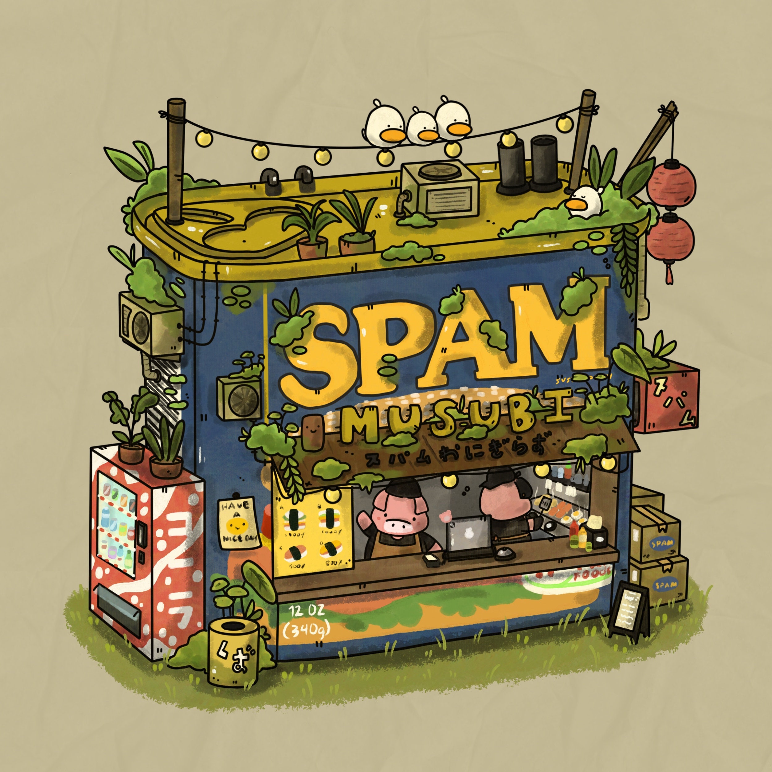 Spam Musubi 8x8 Matte Art Print, Cute Food Stand, Asian Wall Art ...