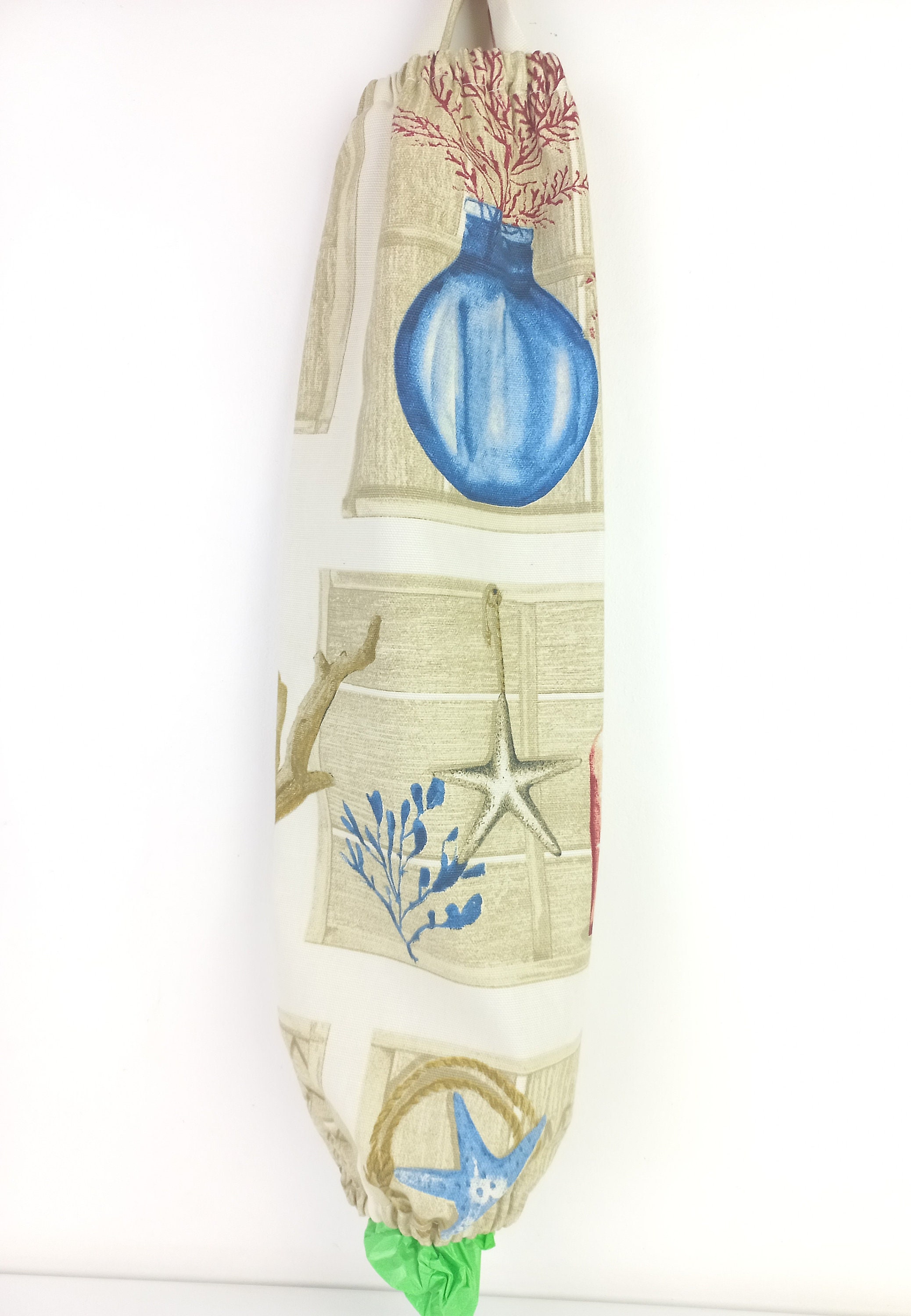 Linen Grosary Bag Holder, Beach House Plastic Bag Organizer, Kitchen ...