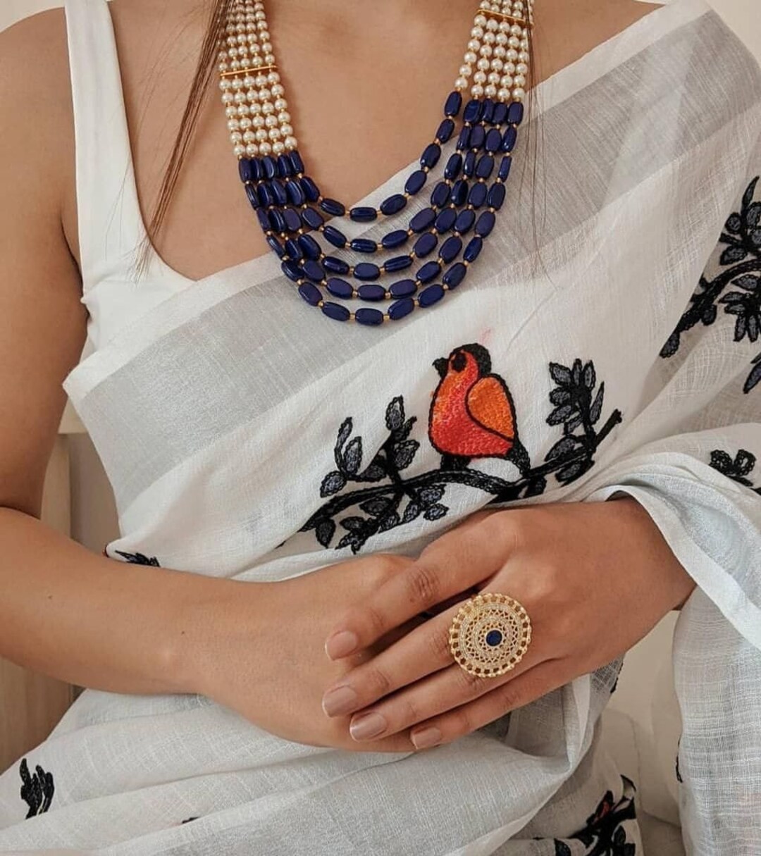 Linen Saree,linen Count White Pure Organic Handwoven Saree With Heart ...