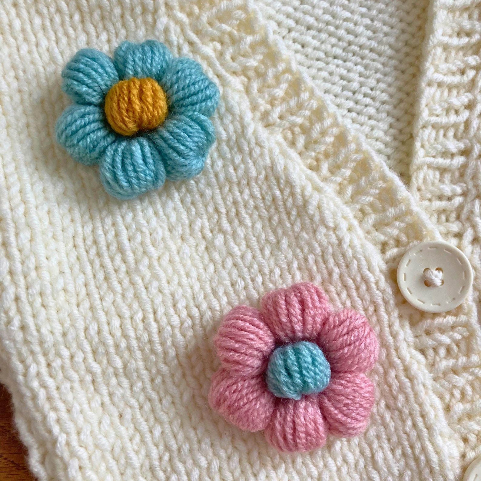 Handmade Knit Cardigan With Floral Flower Design and Baby Knee - Etsy