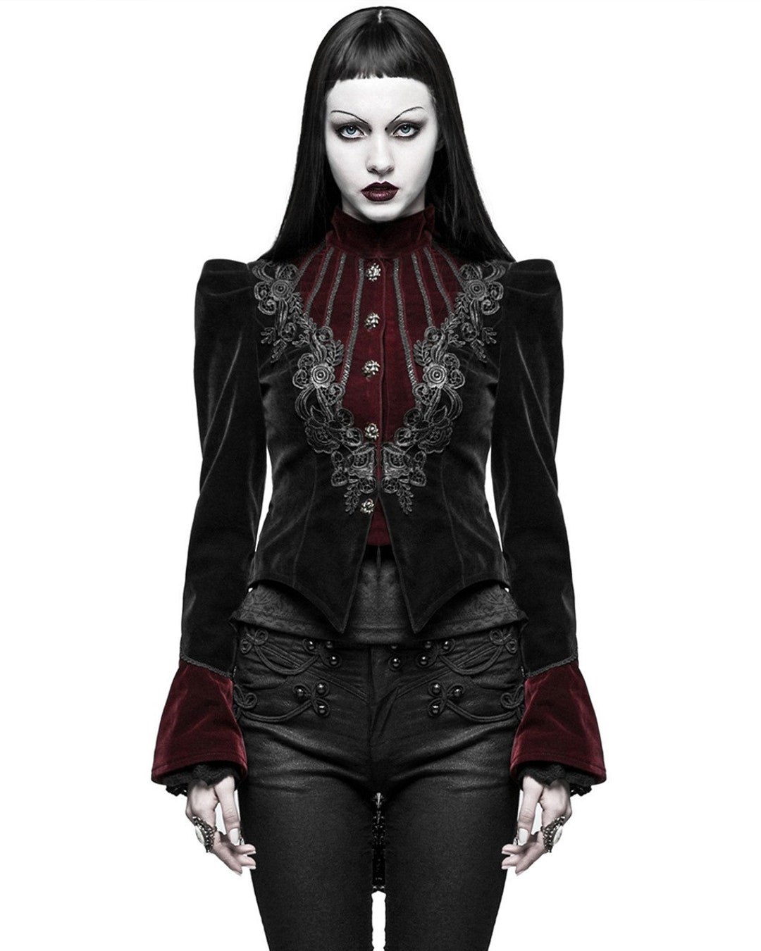 Halloween Gothic Jacket, Black & Red Womens Gothic Velvet Jacket ...